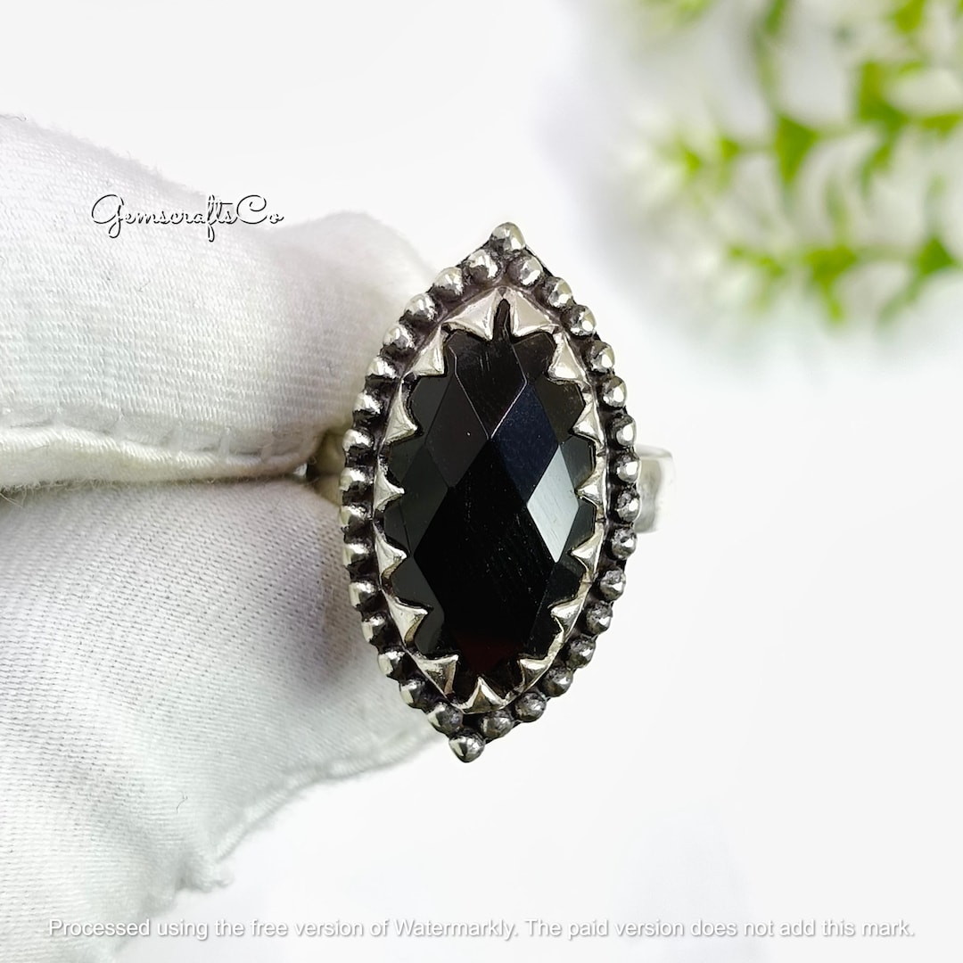 Black Onyx Marquise Ring: 925 Sterling Silver Statement Jewelry - Etsy