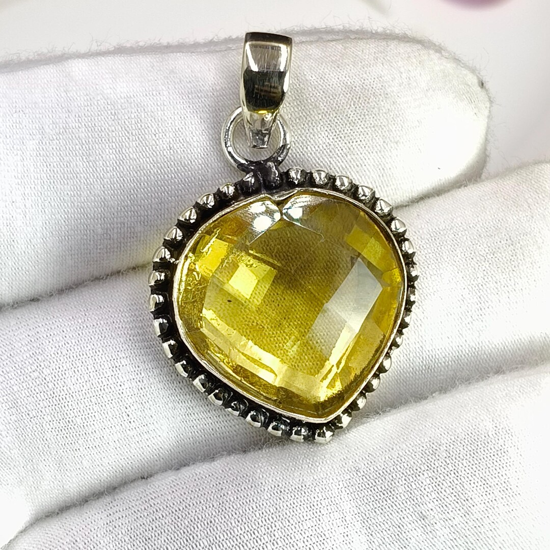 Oxidized Sterling Silver Lemon Quartz Pendant Necklace: Boho Gemstone ...