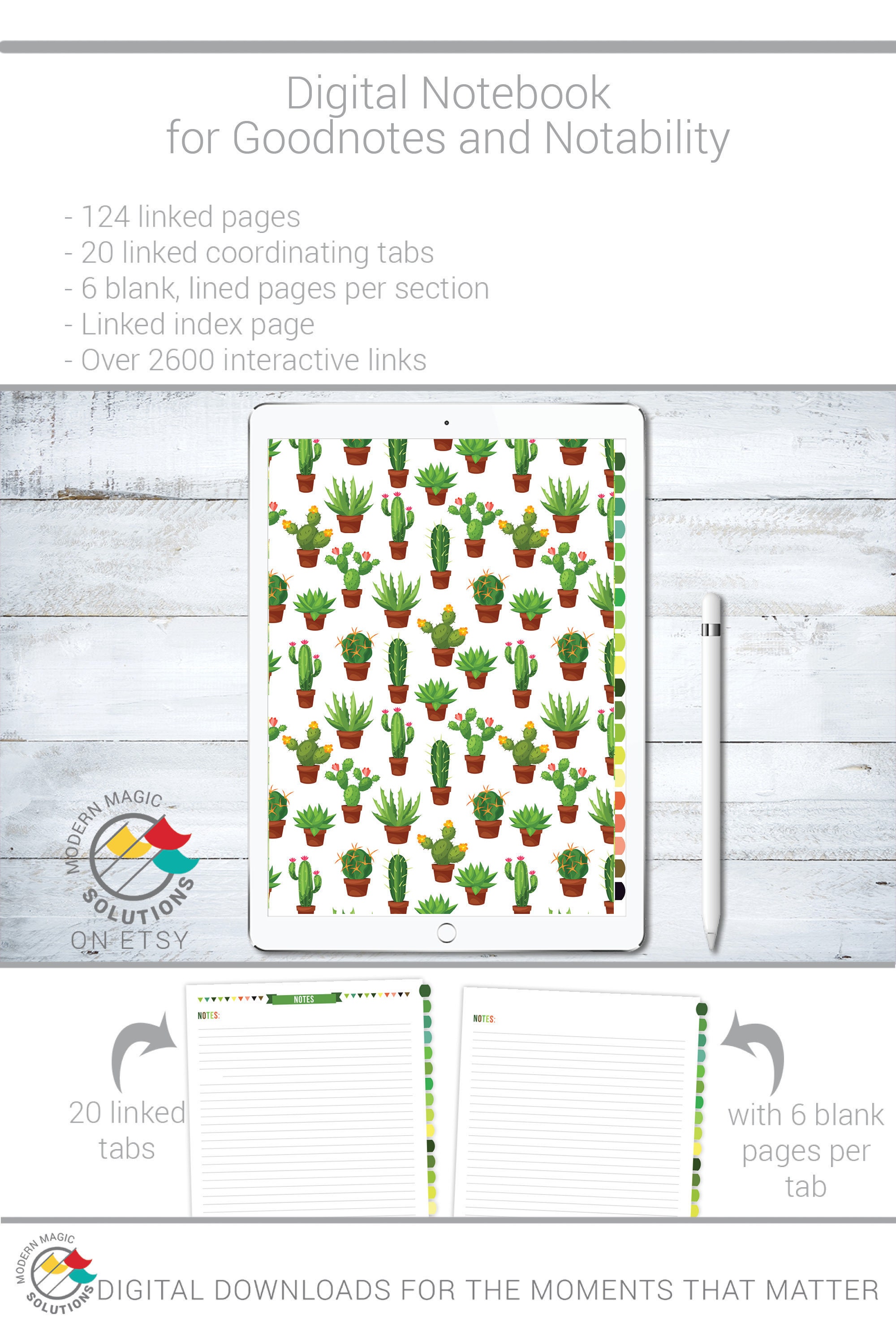 Digital Notebook for Goodnotes & Notability With Adorable Cactus Cover ...