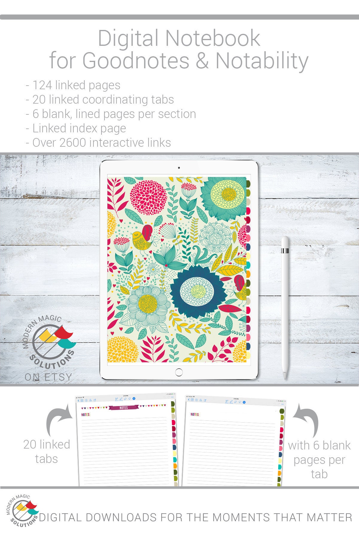 Digital Notebook for Goodnotes & Notability With Floral Cover- Digital ...