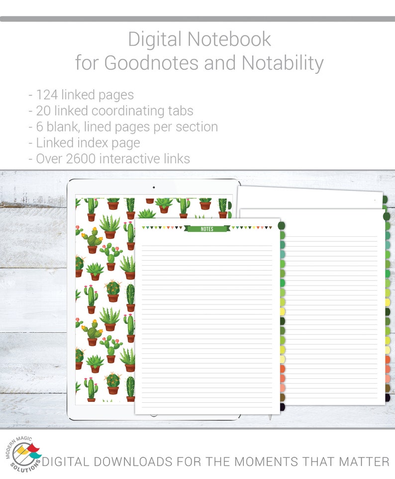 Digital Notebook for Goodnotes & Notability With Adorable Cactus Cover ...