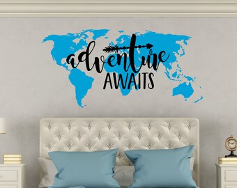 World Map Wall Decal - Etsy