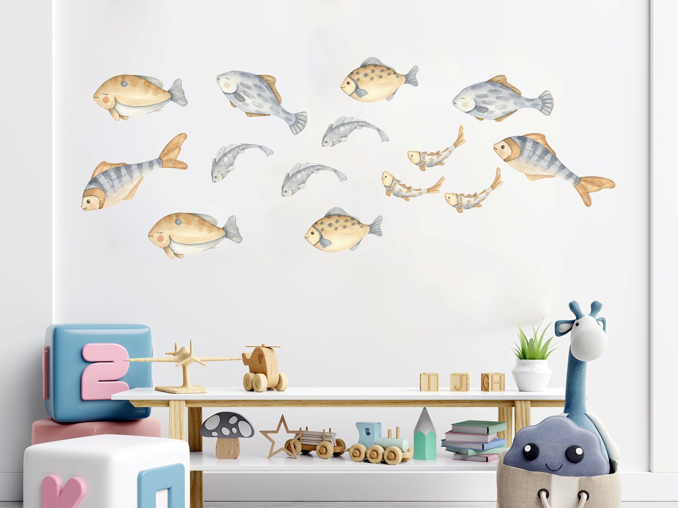School of Fish Wall Decal, Sea World Wall Decal Set Fish, Kids Stickers ...