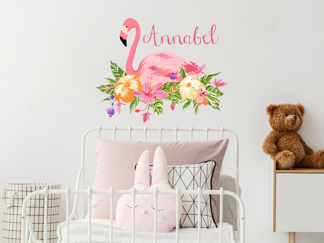 Flamingo Custom Girl Name Wall Decal - Animal Nursery Decor - Flower ...