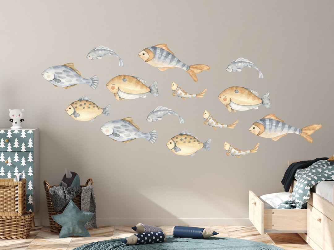School of Fish Wall Decal, Sea World Wall Decal Set Fish, Kids Stickers ...