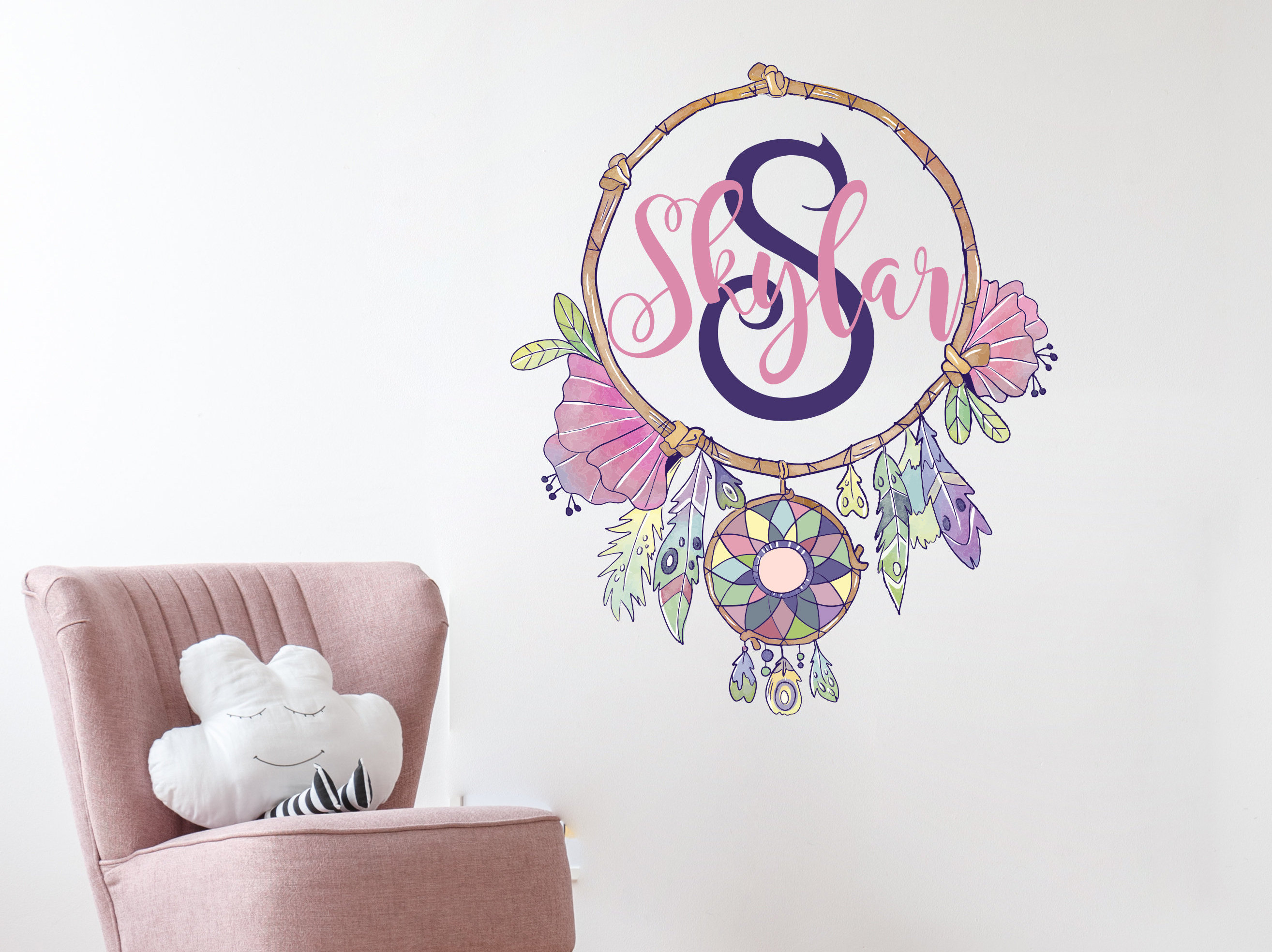 Dream Catcher With Custom Name Wall Decal. Name Monogram Wall Sticker ...