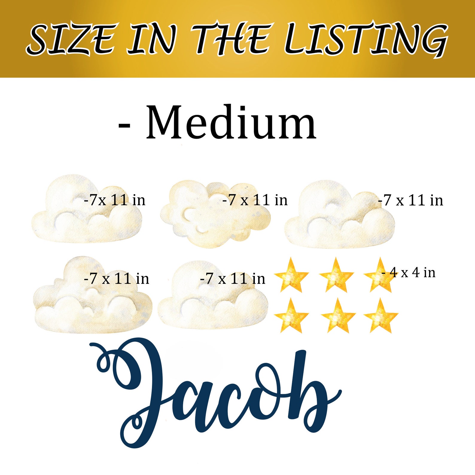 Name Wall Decal Boy Clouds Nursery Decal. Watercolor Cloud Wall Decal ...
