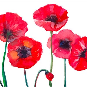Red Flower Wall Decal for Nursery, Wall Decal Flowers Poppies for Home ...