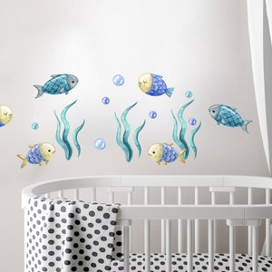 Sea Life Creatures Wall Decal, Sea World Wall Decal Set Fish, Bubbles ...