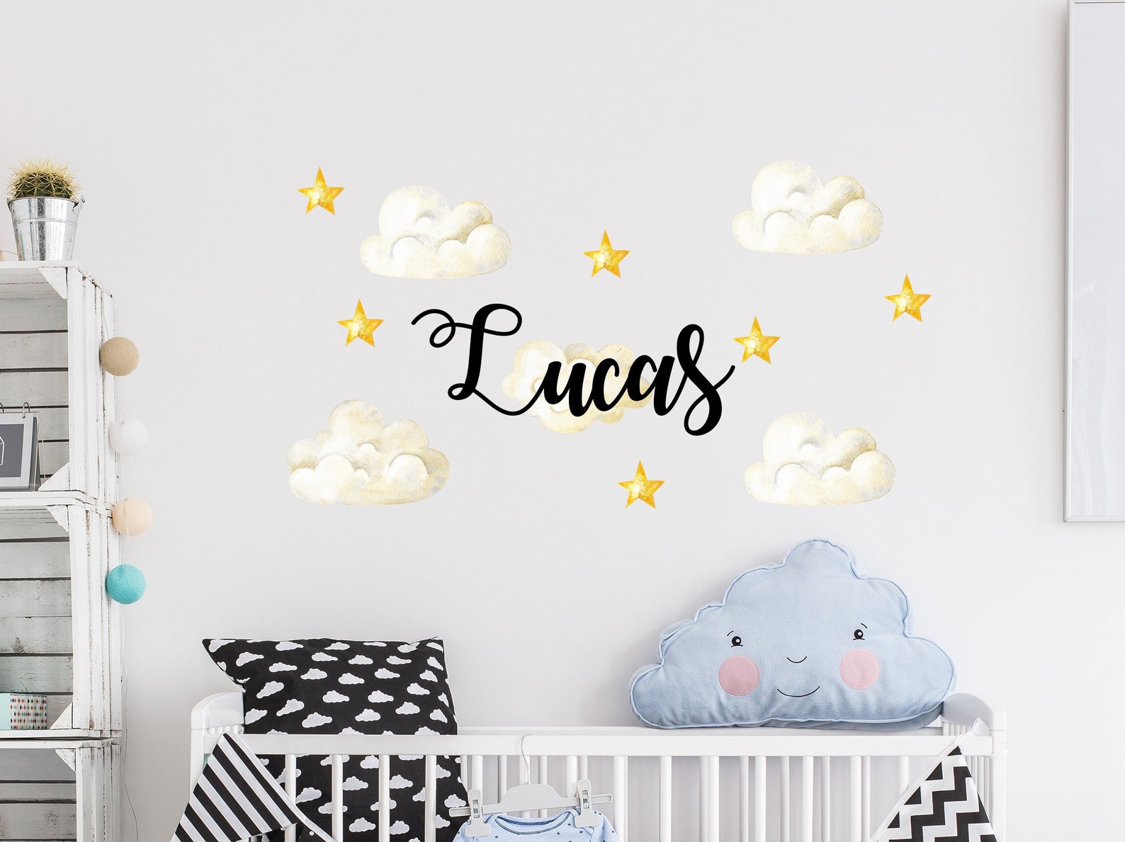 Name Wall Decal Boy Clouds Nursery Decal. Watercolor Cloud Wall Decal ...