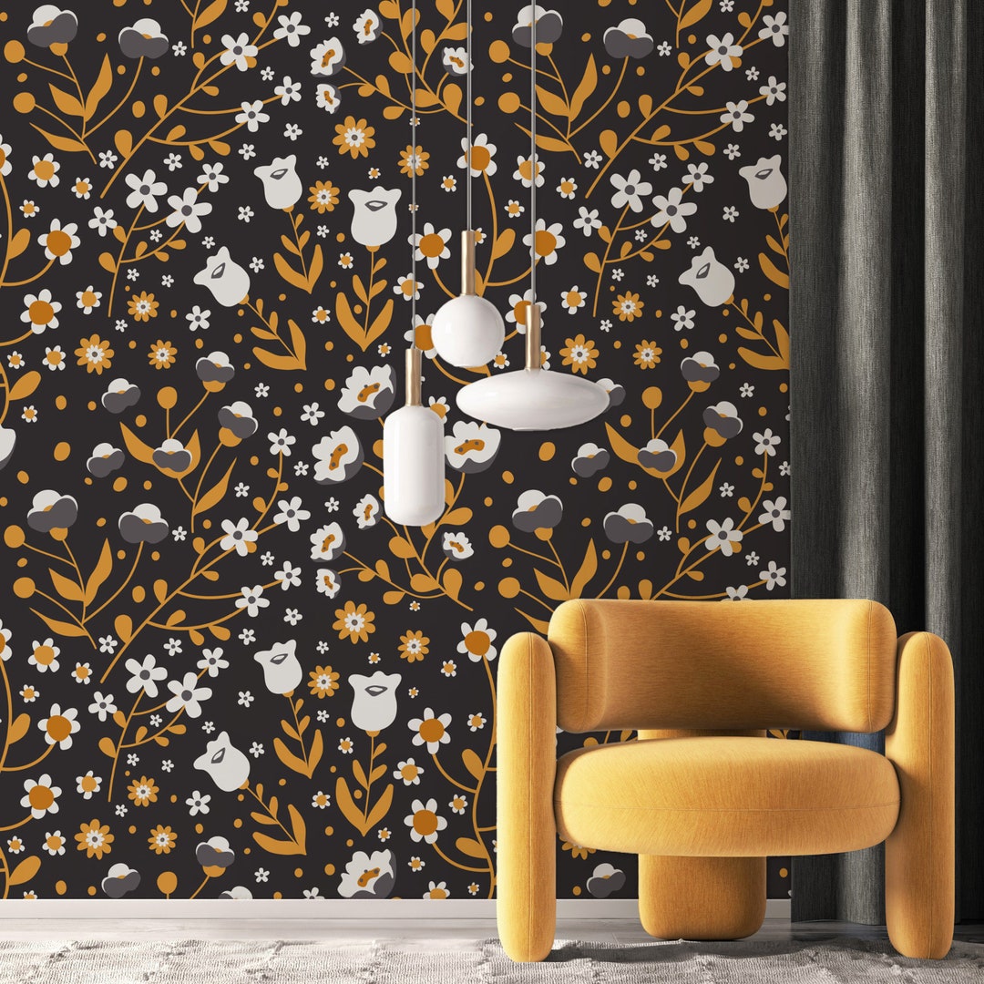 Dark Floral Wallpaper for Home Decoration, Accent Cottage Wall Roll ...