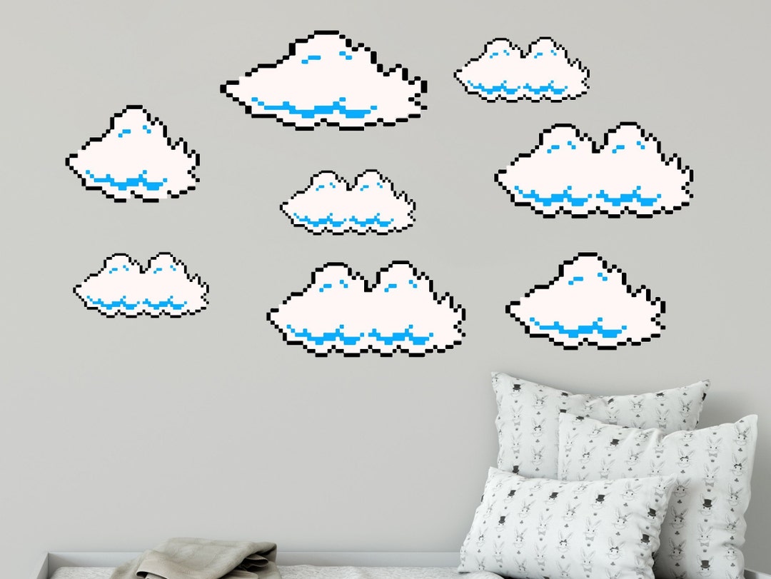Clouds Wall Decals - Super Cloud Wall Decal - Set of 8 - Cloud Nursery Wall Sticker - Pixel Game ...