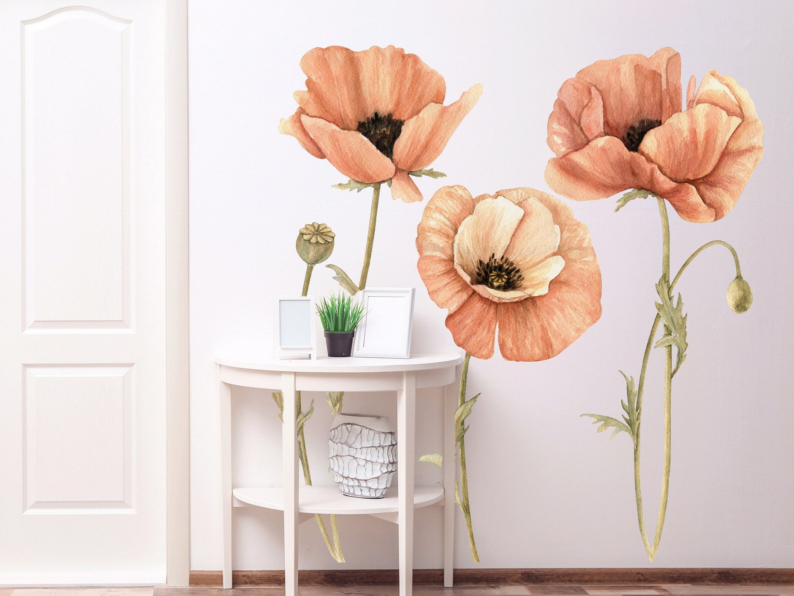 Watercolor Red Poppy Wall Decal, Hand Drawn Flower for Bedroom ...