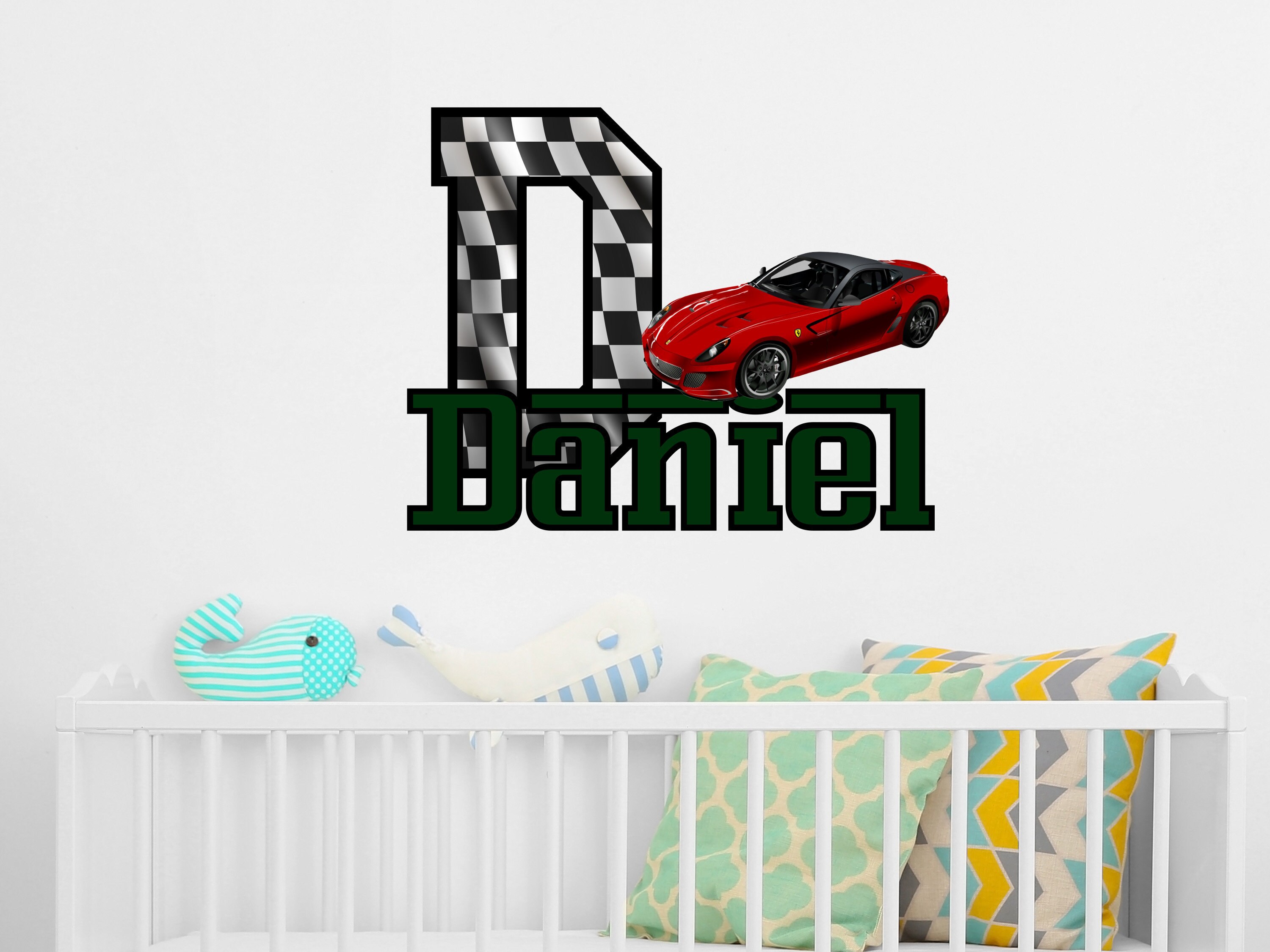 Race Car Personalize Name Wall Decal. Emblem Race Car. - Etsy