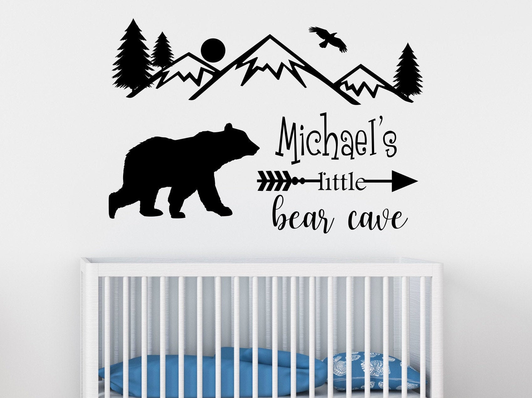 Little bear Cave Wall Decals Mountain Nursery Wall Decal | Etsy