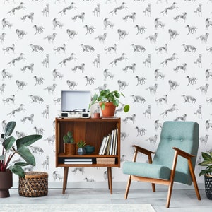 Dog Wallpaper Black and White Removable, Unique Vinyl Wall Covering ...