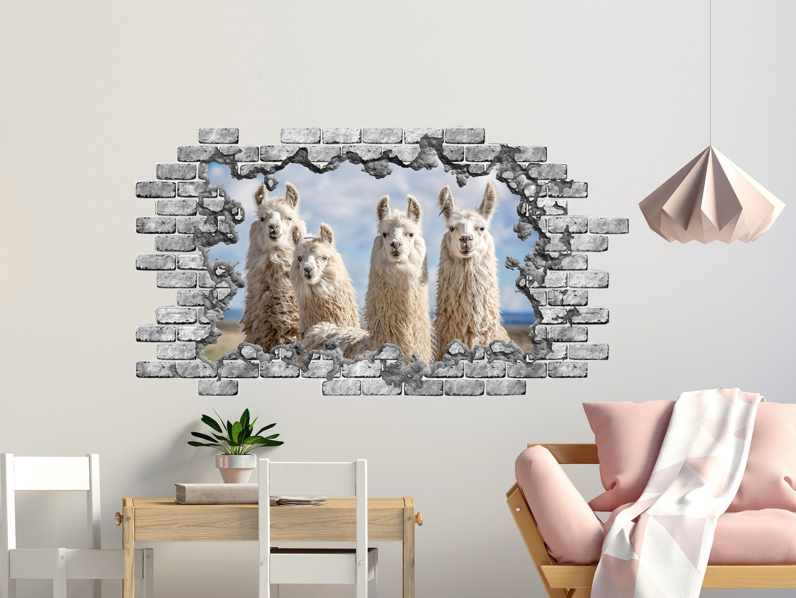 Hole in the Wall Mural. Llama Wall Sticker Nursery Decor. Wildlife ...