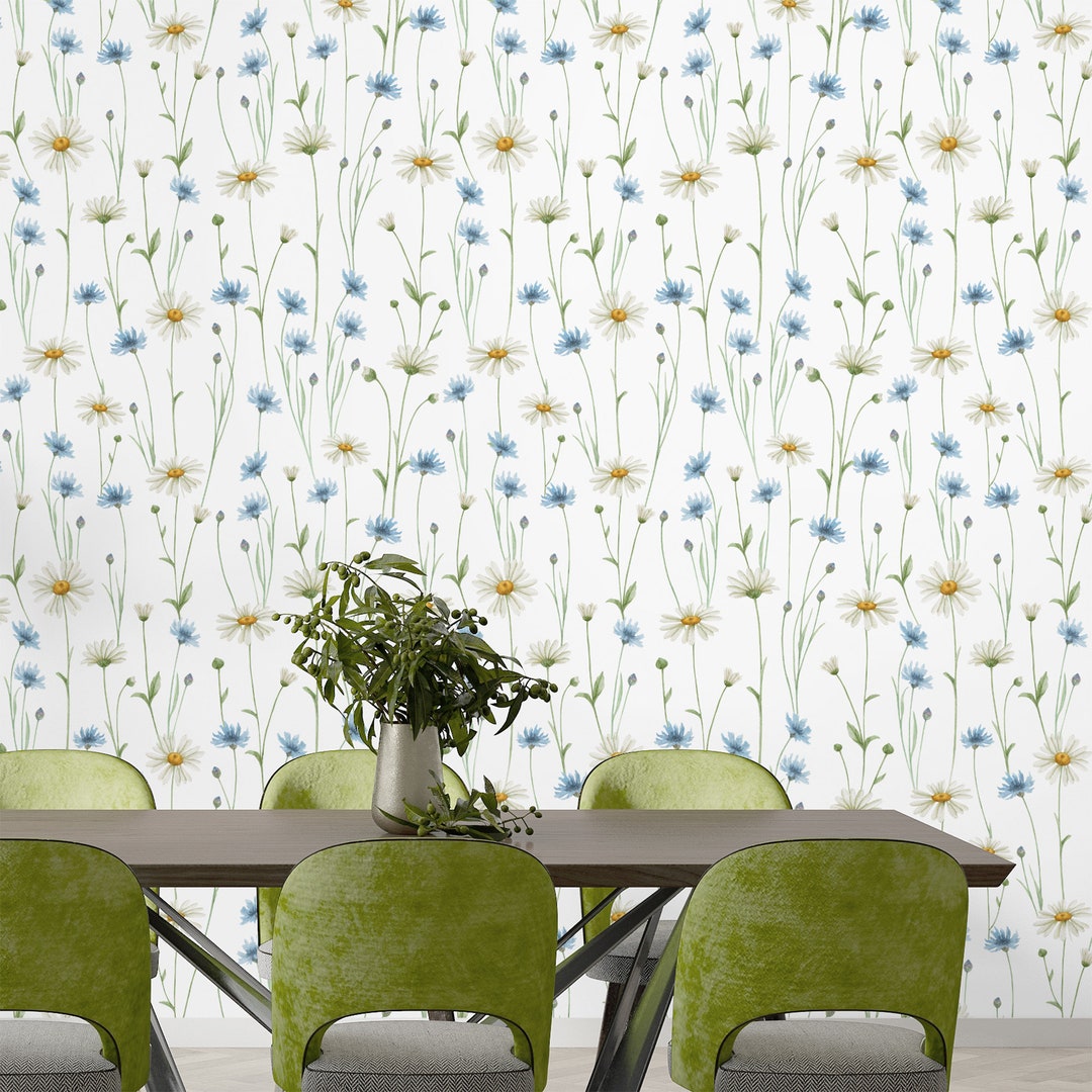 Floral Wallpaper With Wildflower for Dining Room, Flower Pattern Wall ...