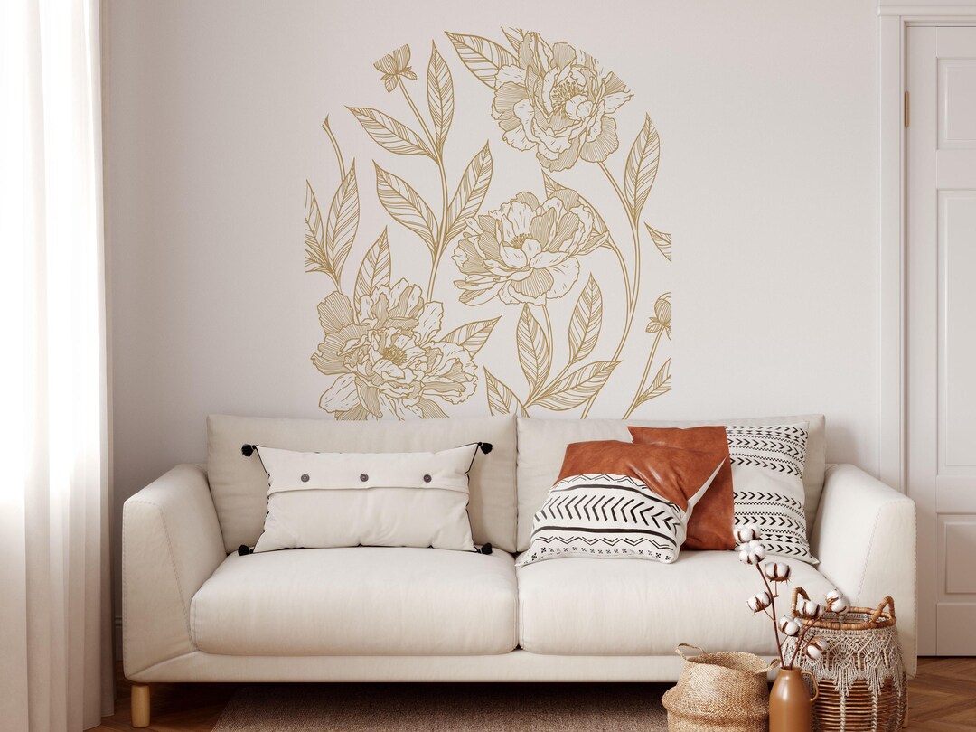 Gold Floral Line Art Arch Wall Decal, Minimal Peel and Stick Wall ...