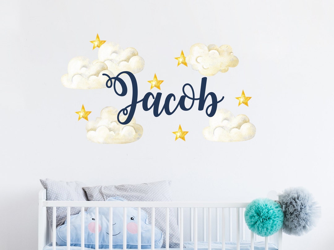 Name Wall Decal Boy Clouds Nursery Decal. Watercolor Cloud Wall Decal ...