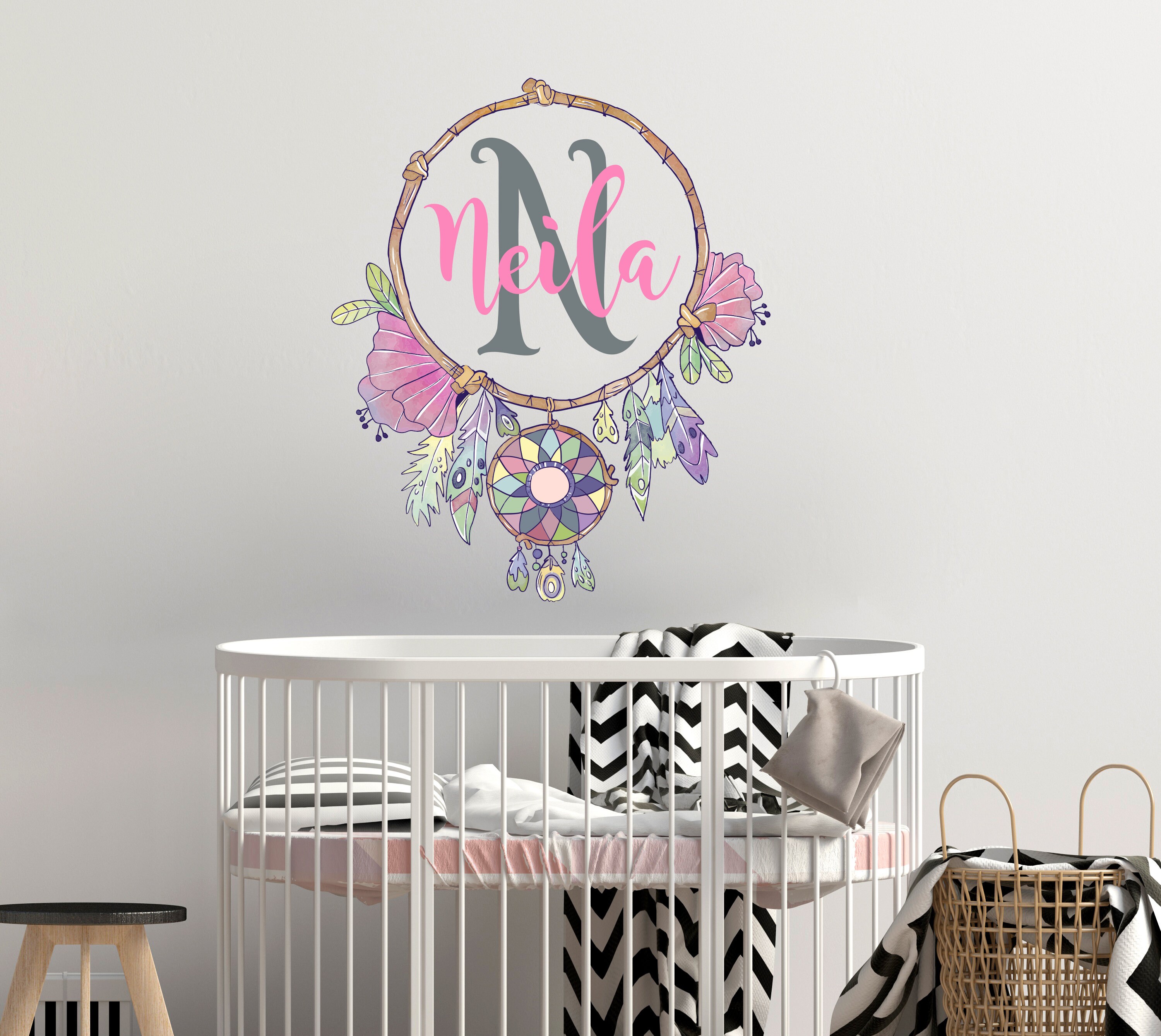 Dream Catcher With Custom Name Wall Decal. Name Monogram Wall Sticker ...