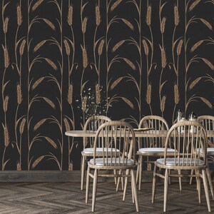 Dark Wallpaper Vintage Peel and Stick Botanical Theme, Wheat Wallpaper ...
