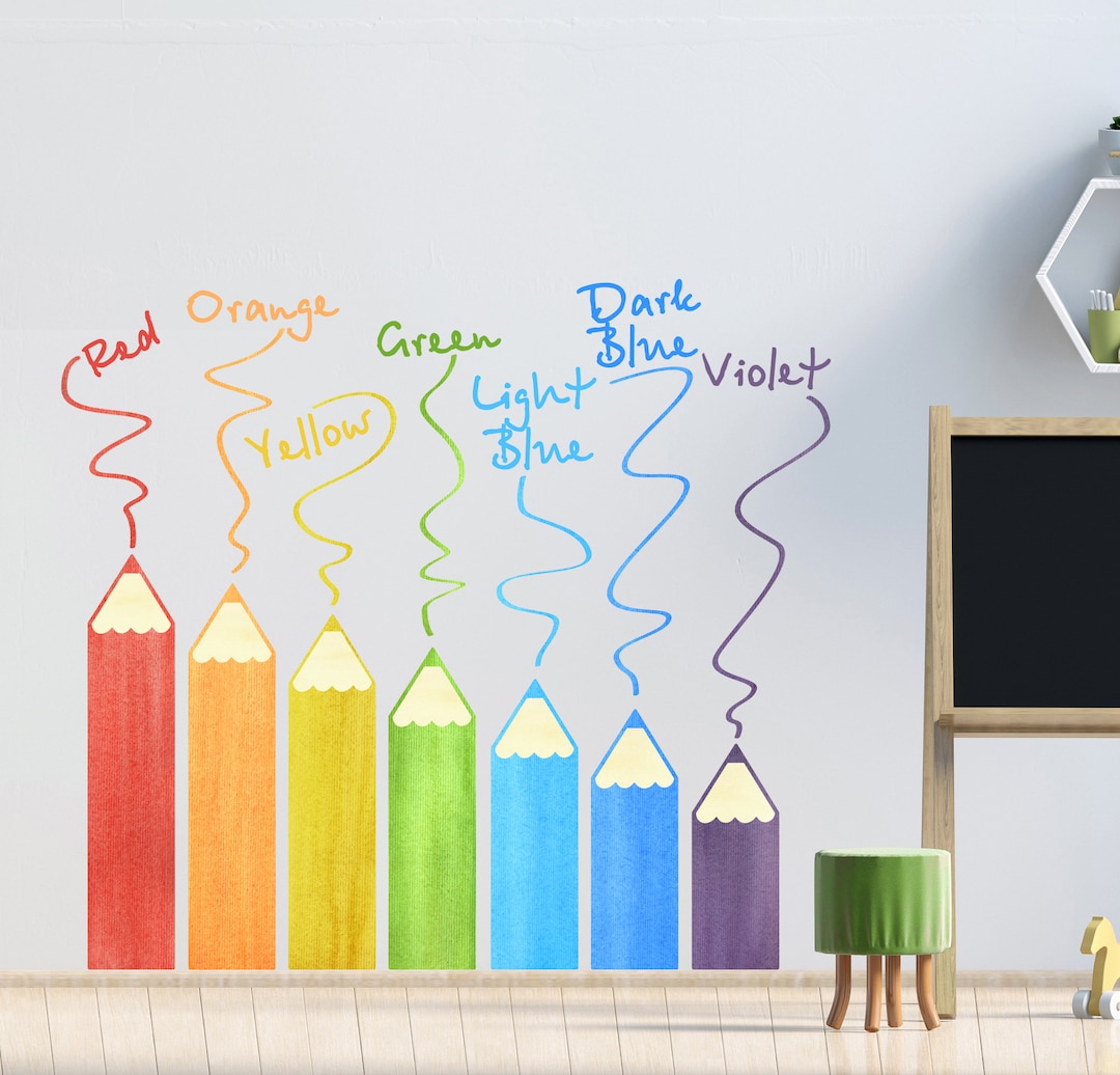 Large Set of Pencils Decal With Its Names Educational Wall Decals Kids ...