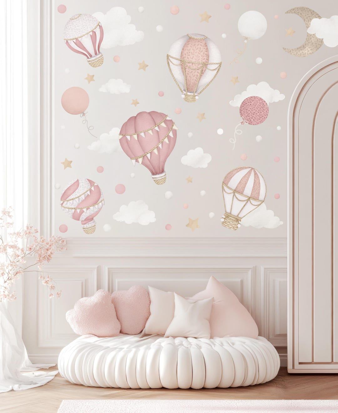 Pink Balloon Kids Room Wall Sticker, Air Balloon Wall Decals, Nursery ...