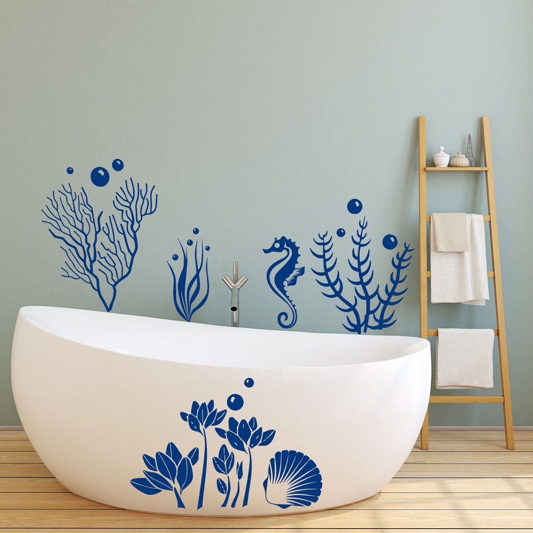 Wall Decals Sea Ocean for Bathroom Decor, PVC Free Nautical Wall Decal ...