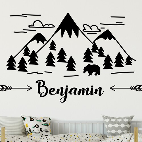 Mountain Boy Name Wall Decal Nursery Mountains Wall Decor - Etsy