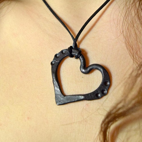 Forged Necklace Hand Forged Spiral Pendant With Leather Cord - Etsy