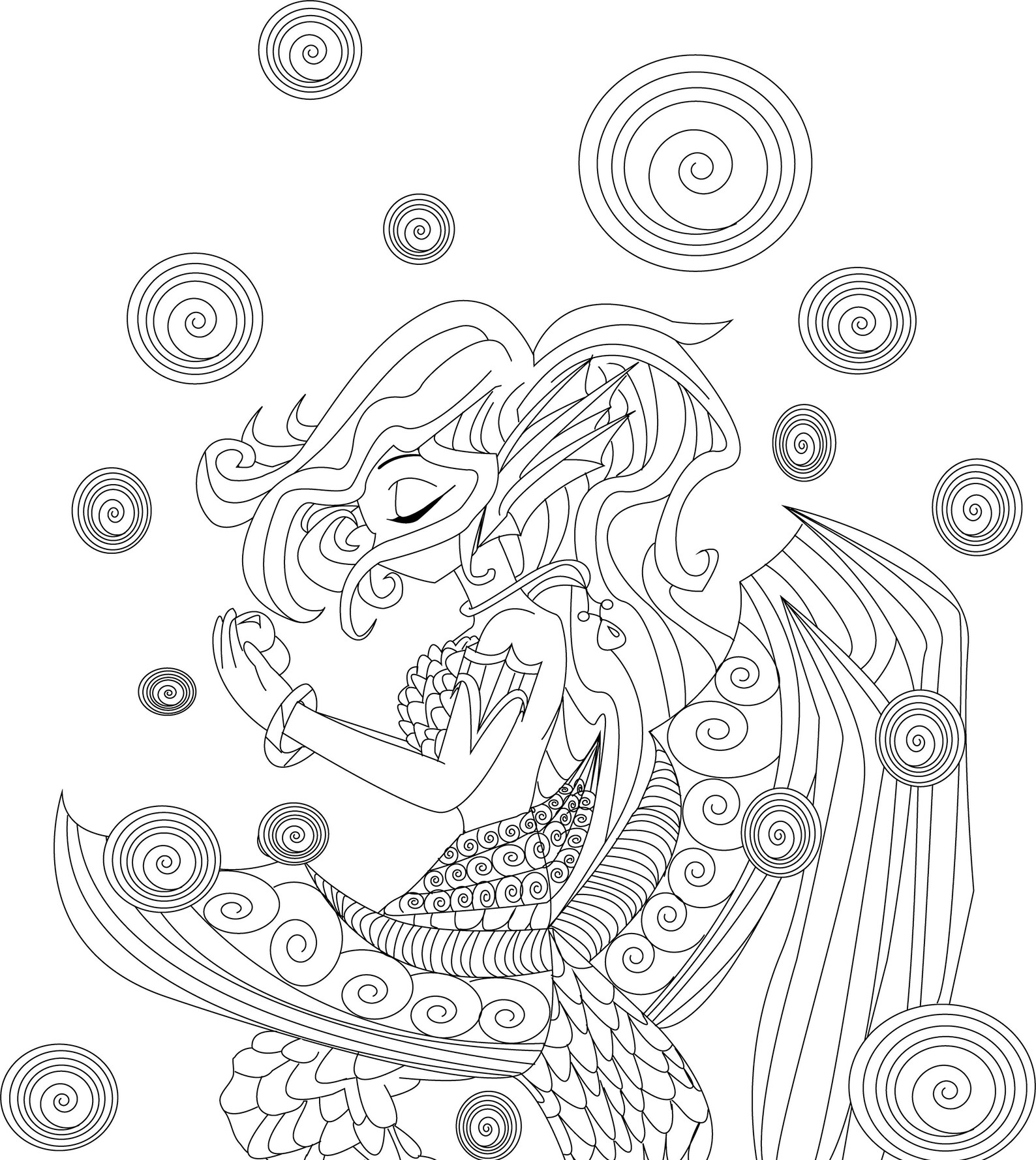 Mermaid Fantasy Coloring Page PDF Digital Download Single Page - Etsy
