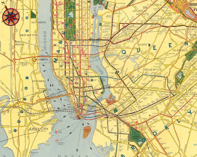 New York NYC Vintage Map 1930s Printable Vintage Image | Etsy