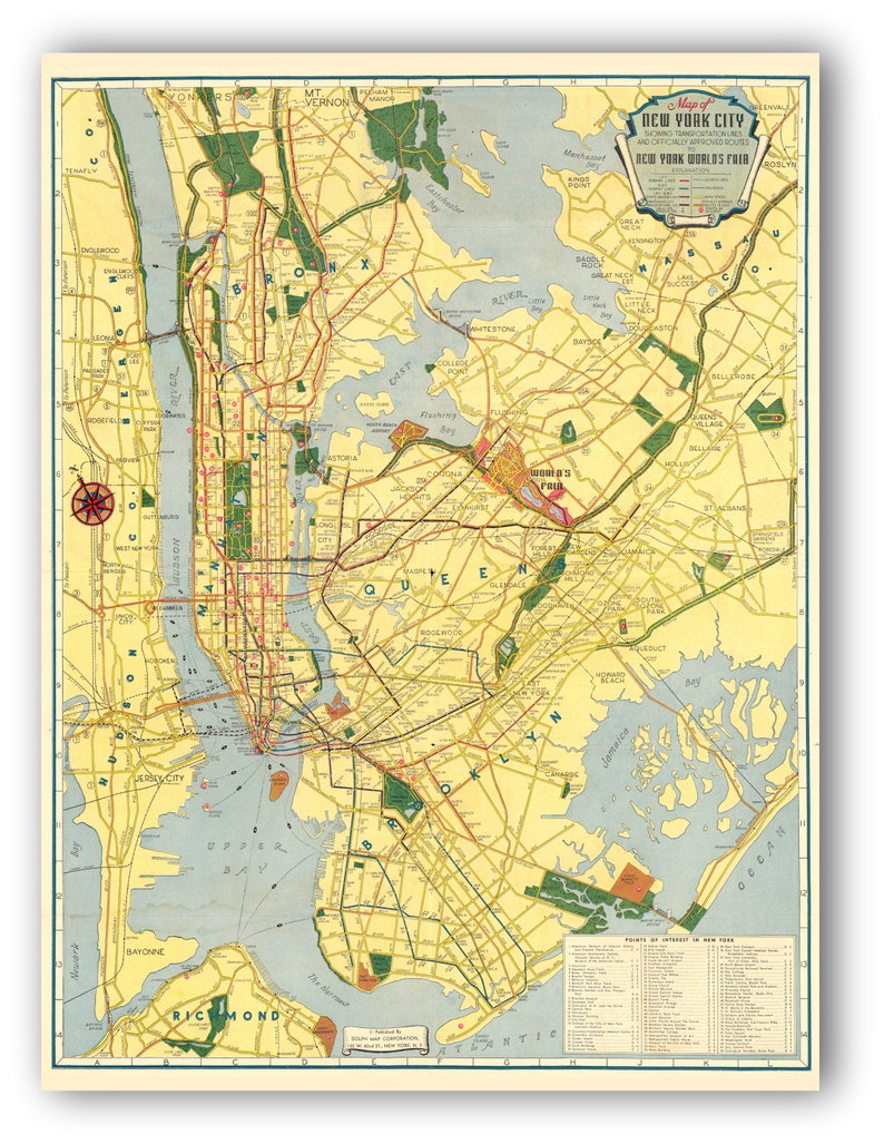New York NYC Vintage Map 1930s Printable Vintage Image | Etsy