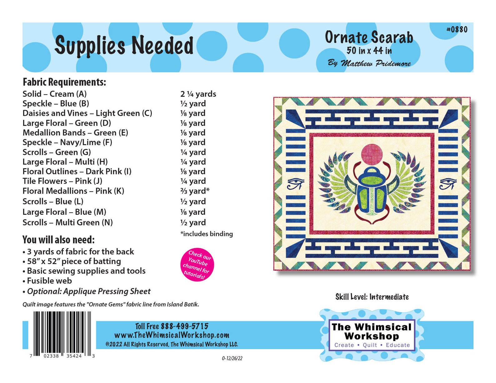 Egyptian Scarab Quilt Kit Island Batiks Includes Fabric for Quilt Top ...