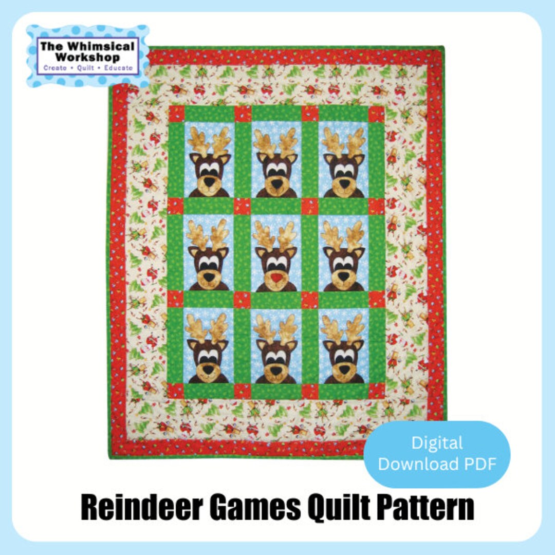 Reindeer Games Pieced Quilt Pattern, Digital Sewing Instructions ...