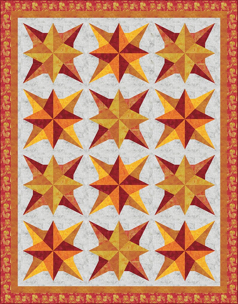 Lucky Stars Pieced Quilt Pattern, Digital Sewing Instructions, Advanced ...