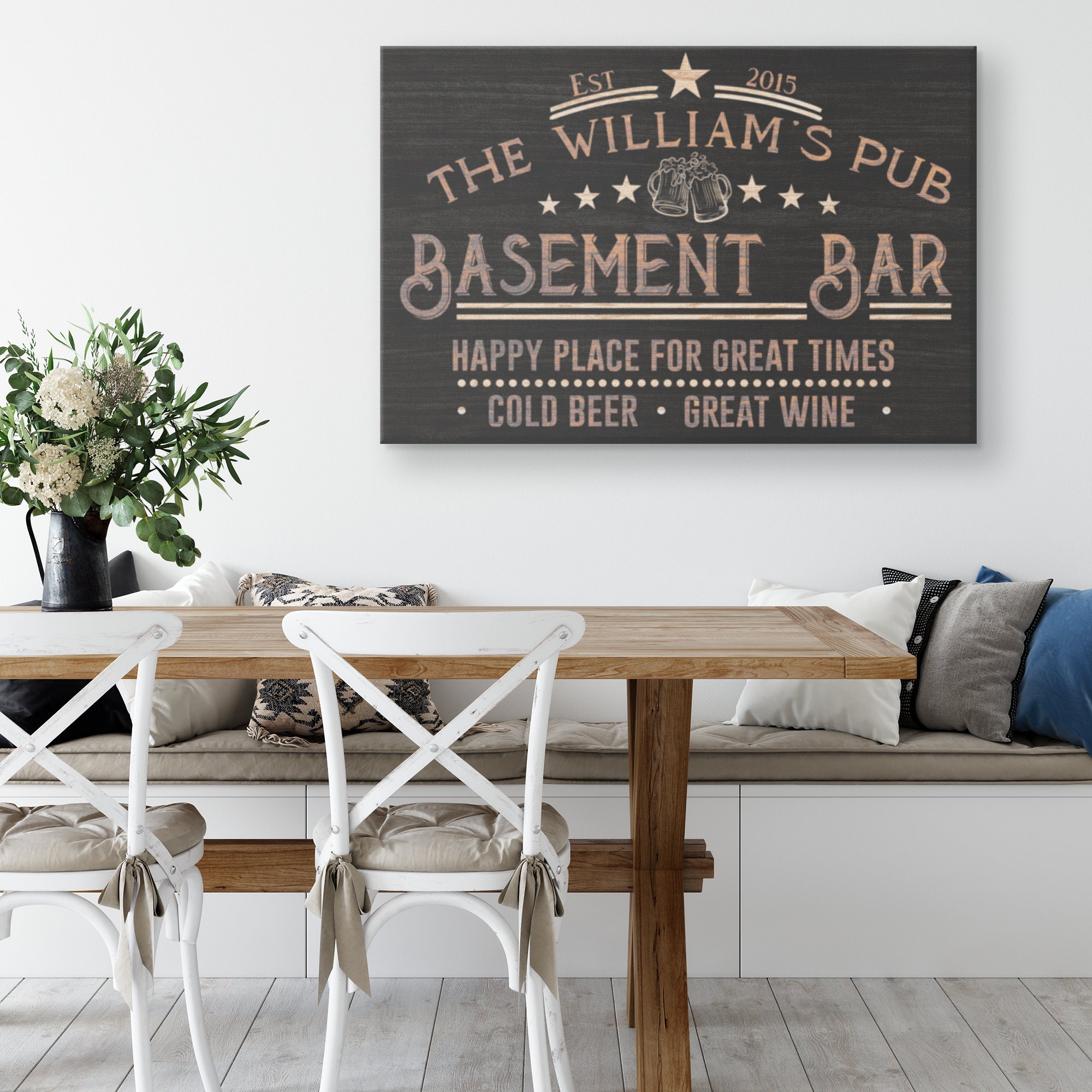 Personalized Dad Basement Bar Lounge Rustic Family Canvas Sign, Custom ...