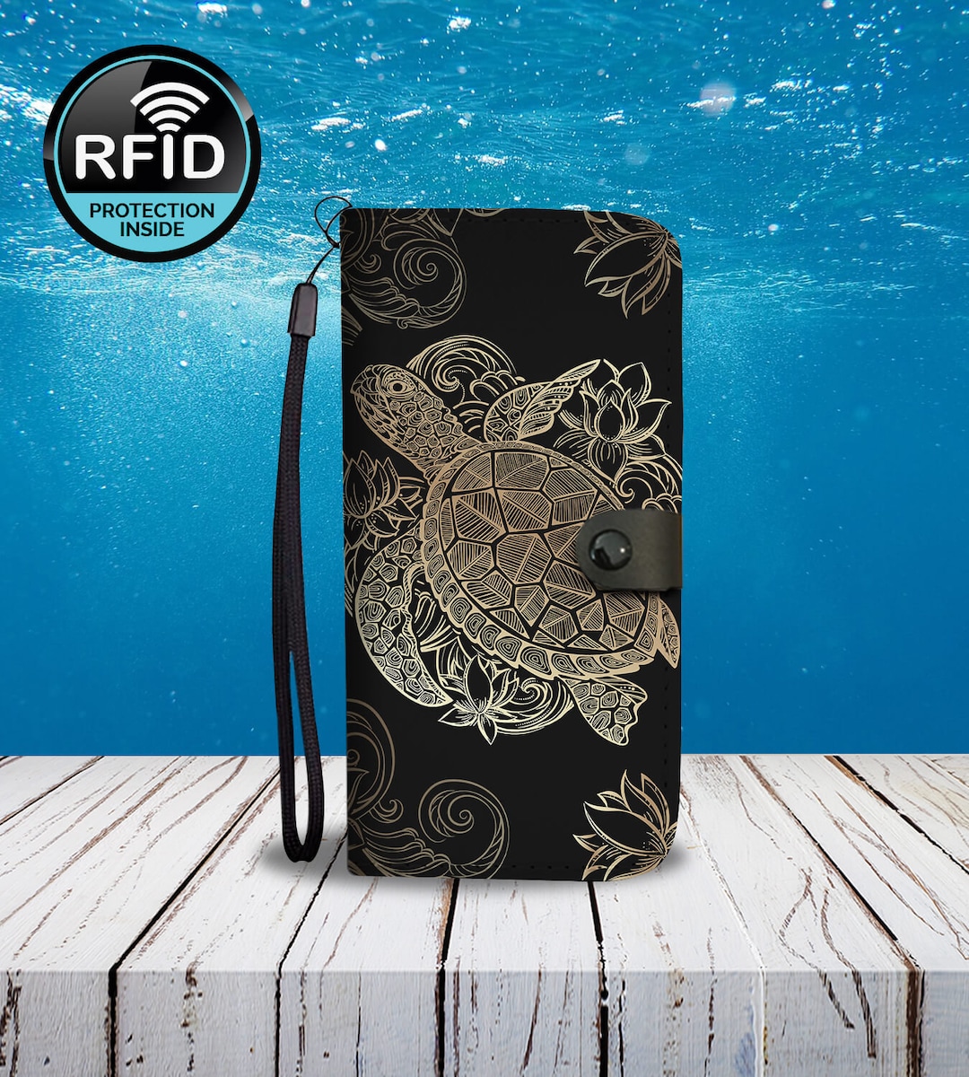 Sea Turtle Phone Wallet Case, Turtle Lover Gift Idea, Smartphone Card ...