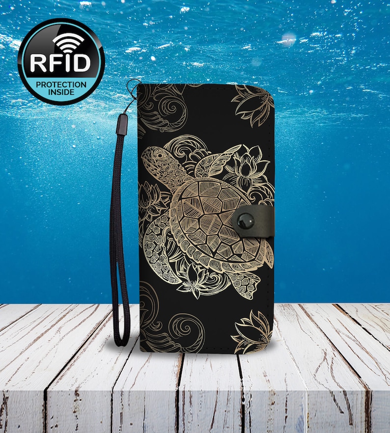 Sea Turtle Phone Wallet Case, Turtle Lover Gift Idea, Smartphone Card ...