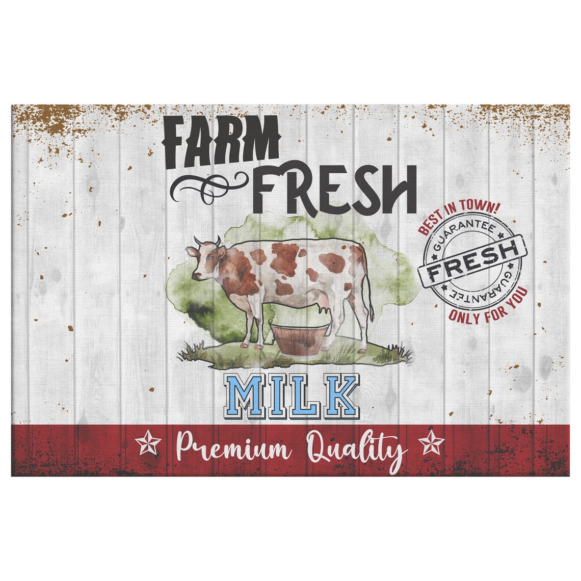 Farmhouse Cow Fresh Milk Rustic Canvas Sign Wall Art Decor, Farm House ...