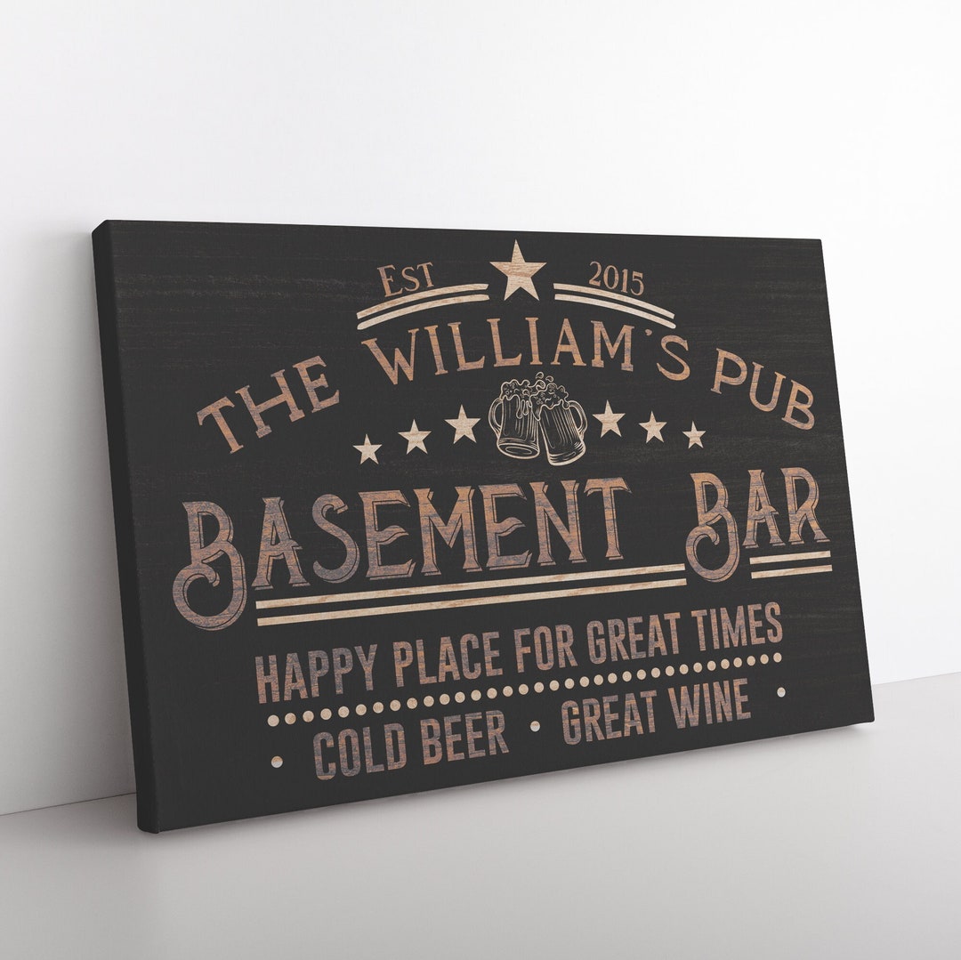 Personalized Dad Basement Bar Lounge Rustic Family Canvas Sign, Custom ...