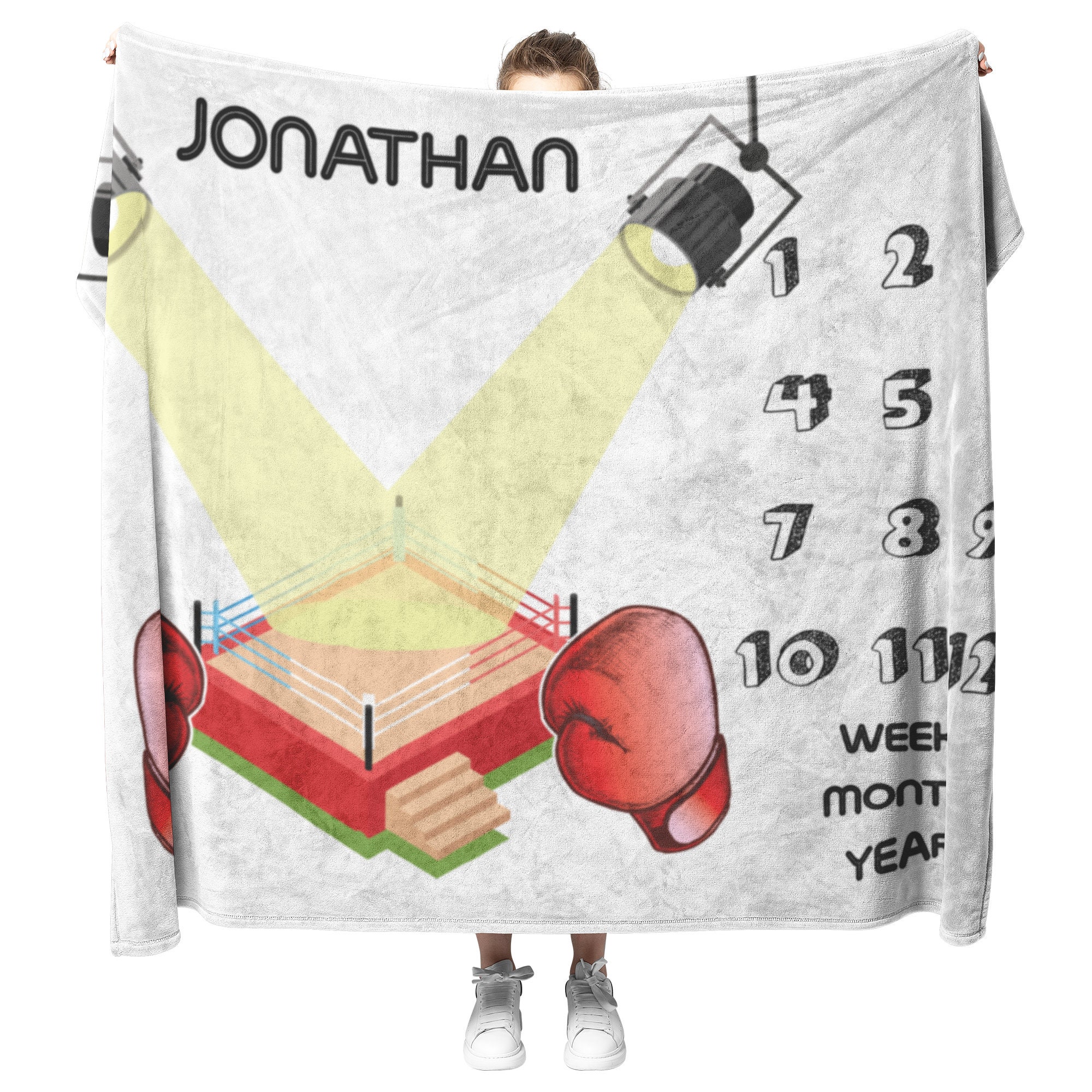 Personalized Boxing Baby Boy Age Tracker Blanket, Boxing Ring Gloves ...
