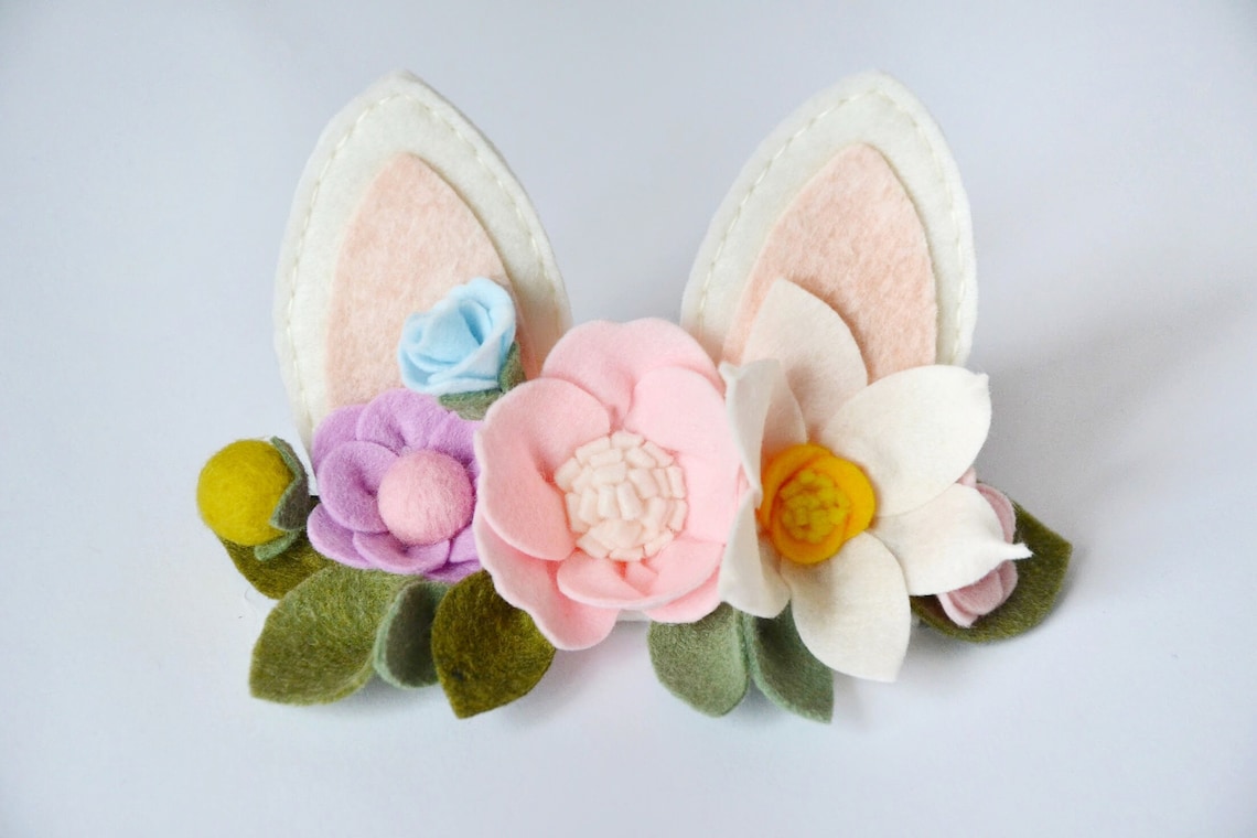 Felt Bunny Ears Headband Felt Flower Bunny Ears Rabbit Ears | Etsy