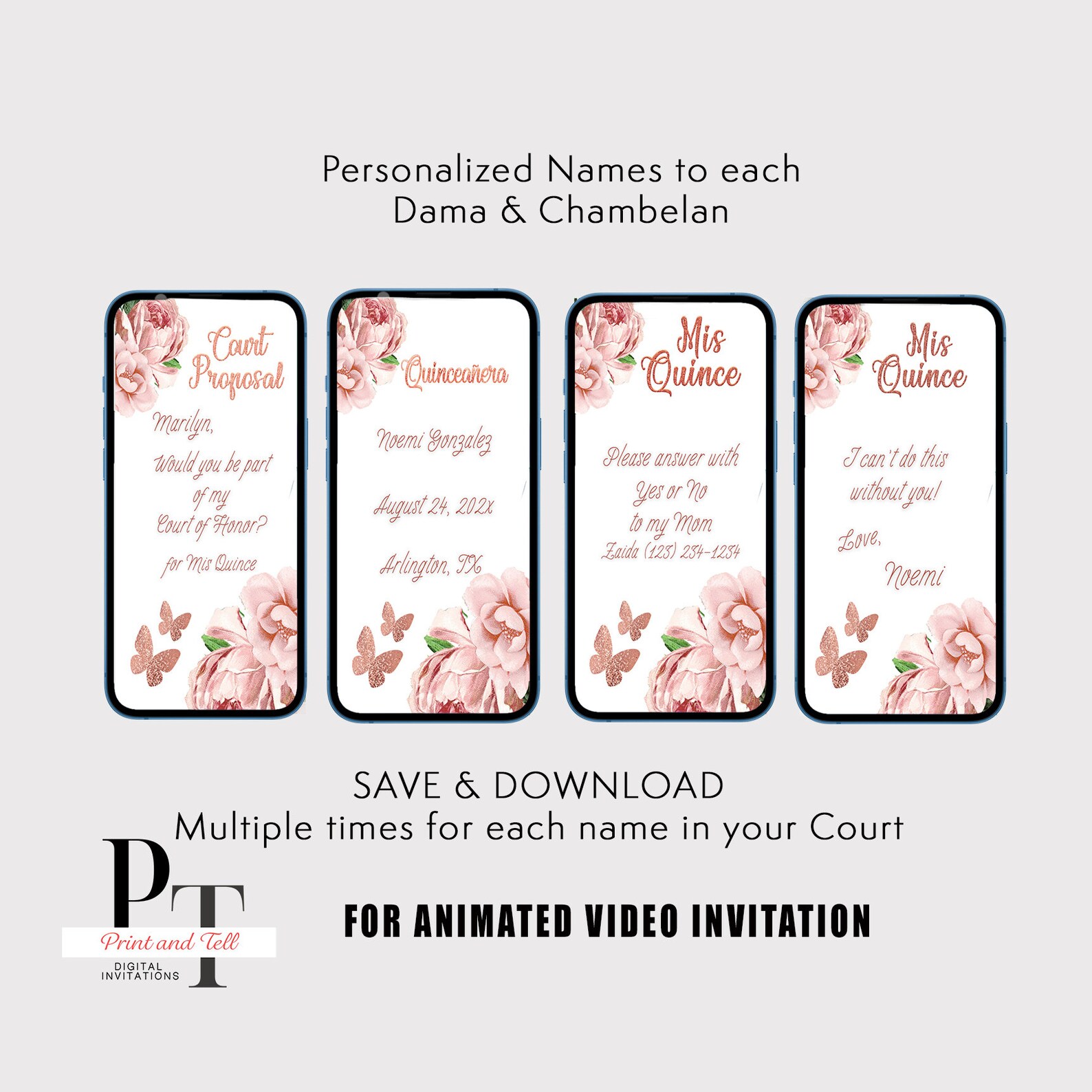 Mis Quince Vídeo Court Proposal Card - Will You Be My Dama My ...