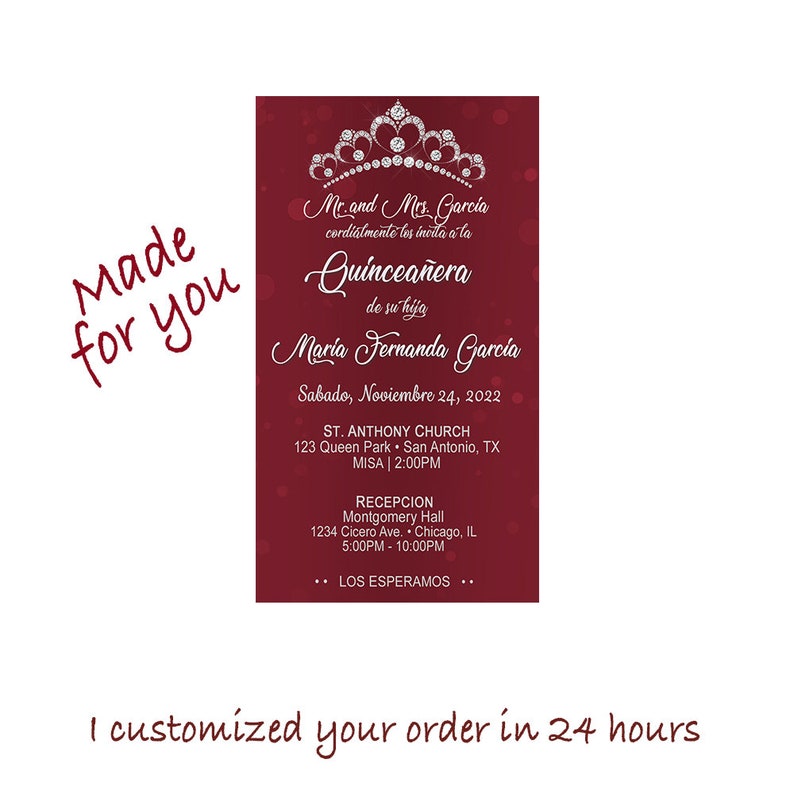 Quinceanera Invitation Silver Crown Red Theme Mis Quince - Etsy