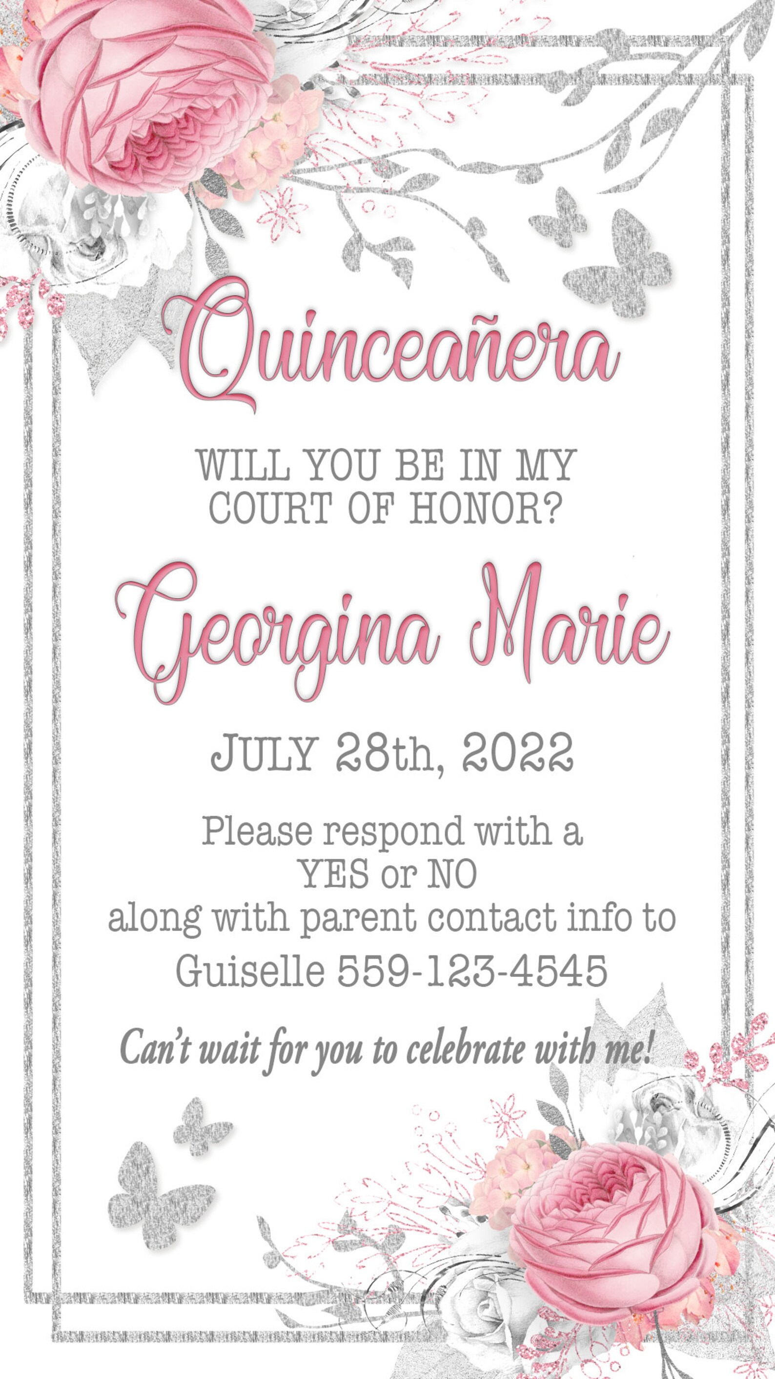 Mis Quince Court of Honor Proposal Card Will You Be My Dama My ...