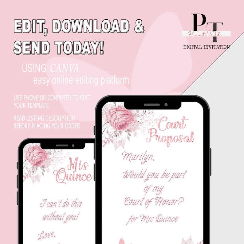 Mis Quince Court of Honor Proposal Card Will You Be My Dama My ...