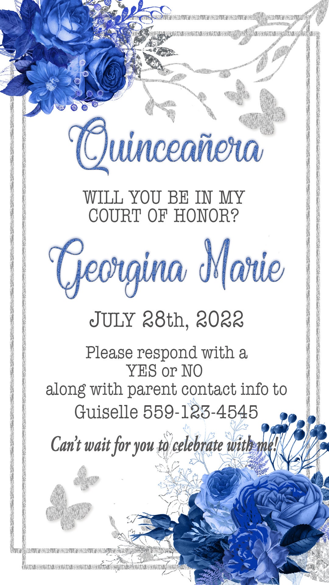 Mis Quince Court of Honor Proposal Card Will You Be My Dama My ...