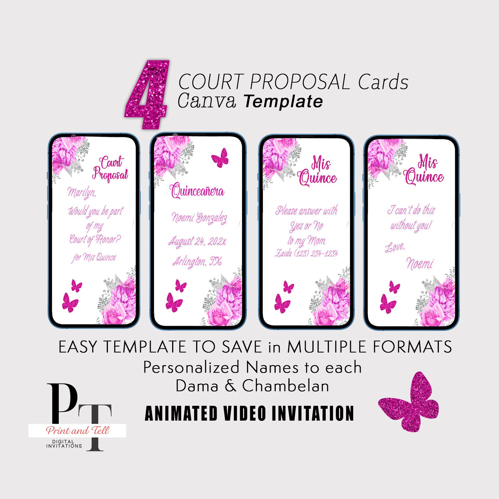 Mis Quince Vídeo Court Proposal Card Will You Be My Dama My Chambelan ...